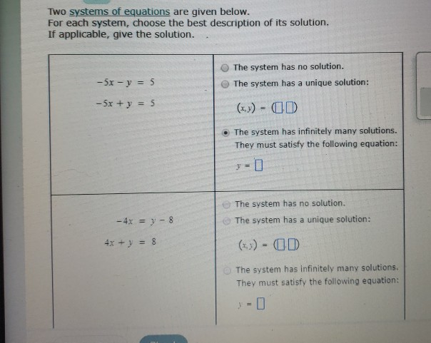 Solved Two systems of equations are given below. For each | Chegg.com
