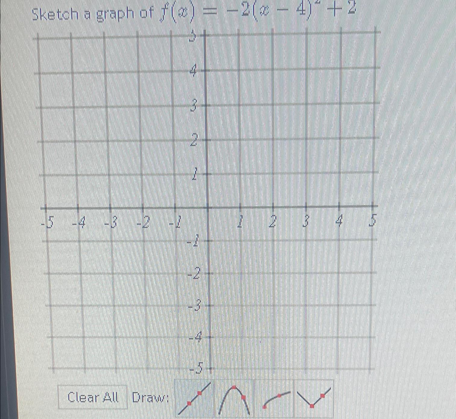 Solved Sketch a graph of f(x)=-2(x-4)4+2Clear All Draw; | Chegg.com