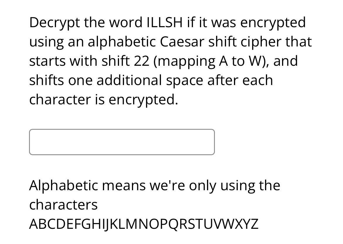 Solved Decrypt the word ILLSH if it was encrypted using an | Chegg.com