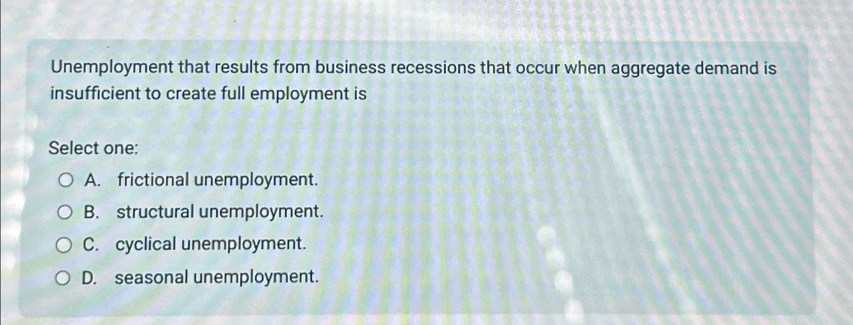 Solved Unemployment that results from business recessions | Chegg.com