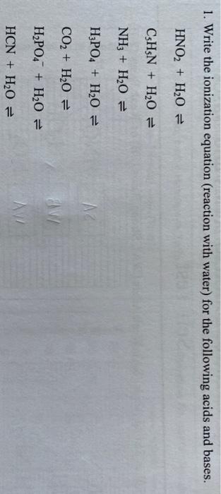 Solved 1. Write the ionization equation (reaction with | Chegg.com