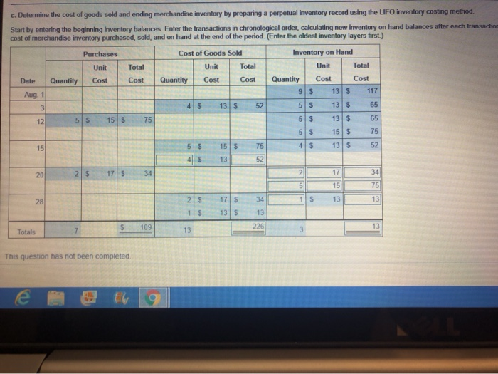 Solved c. Determine the cost of goods sold and ending | Chegg.com