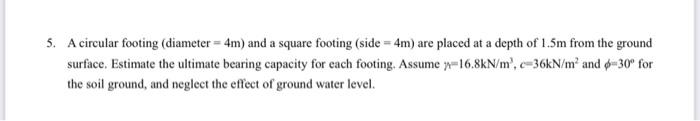 Solved A circular footing (diameter =4 m ) and a square | Chegg.com