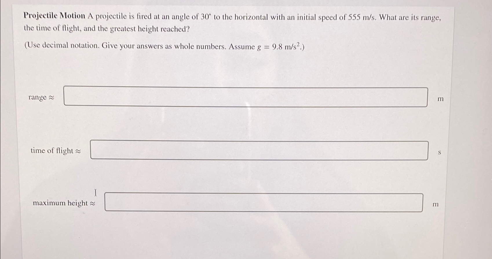 Solved Projectile Motion A projectile is fired at an angle | Chegg.com