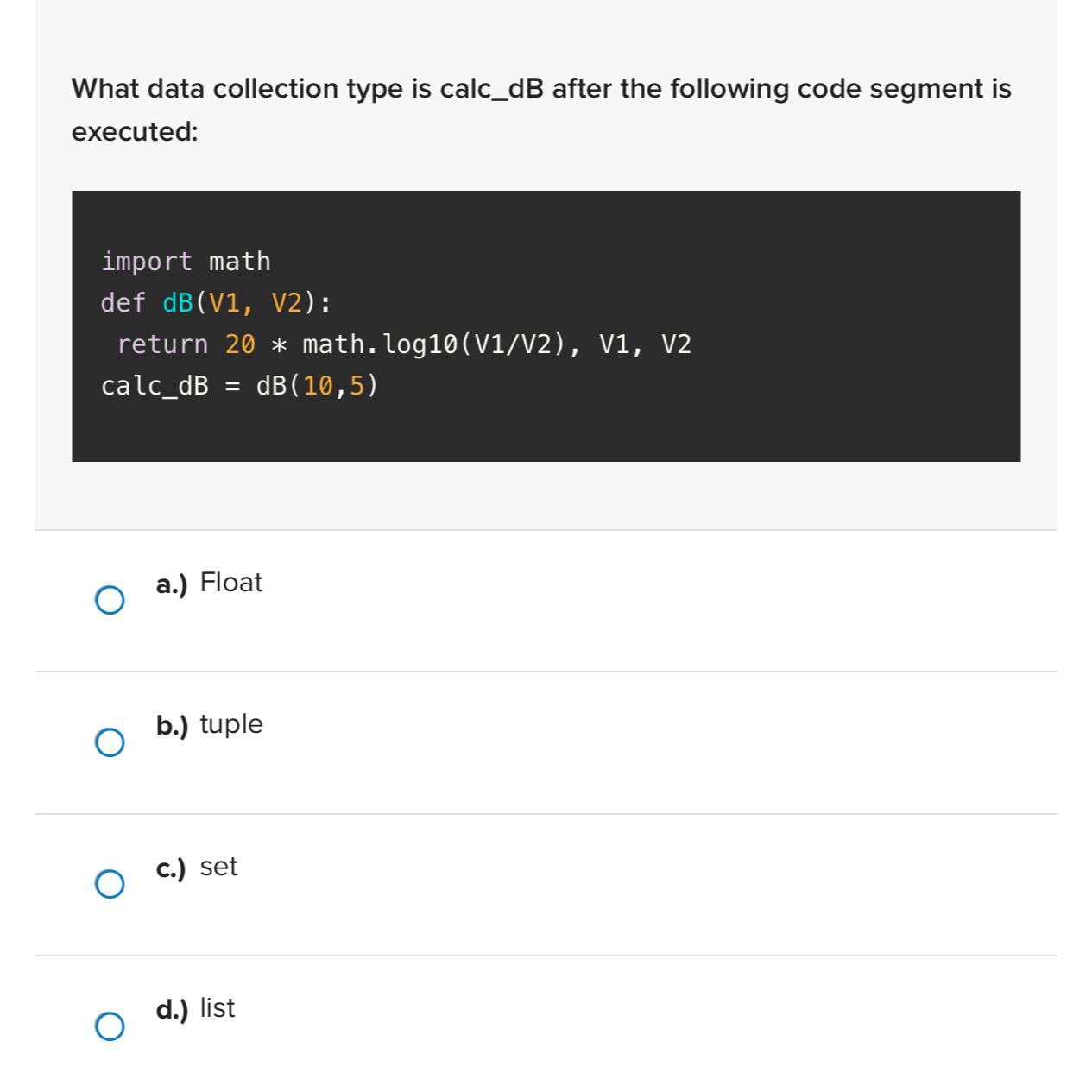 Solved What data collection type is calc_dB after the | Chegg.com