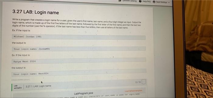 Solved ang HD Sed 3.27 LAB: Login name Write a program that | Chegg.com