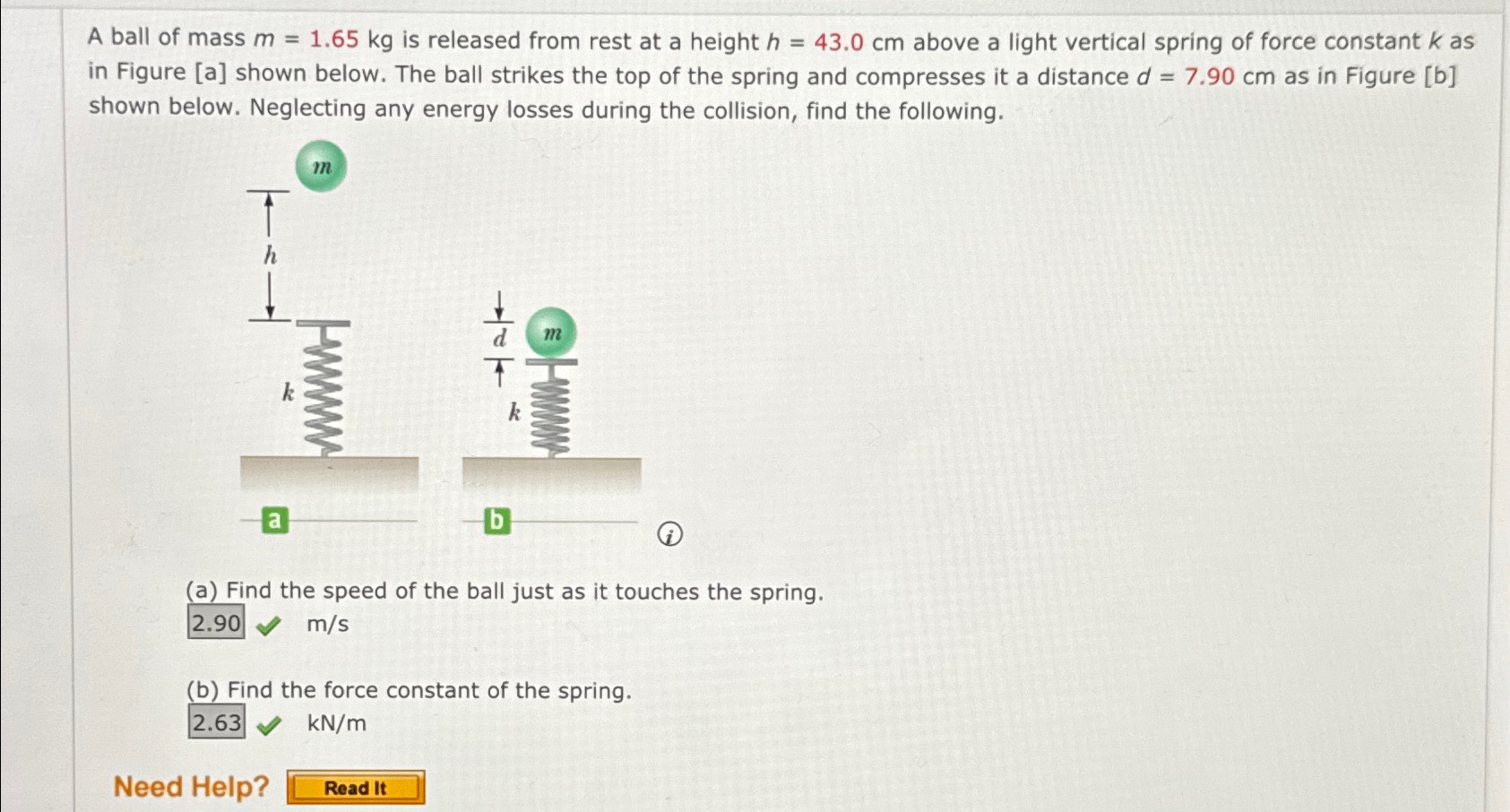 Solved A ball of mass m=1.65kg ﻿is released from rest at a | Chegg.com