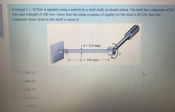 Solved A torque T = 10 N.m is applied using a wrench to a | Chegg.com