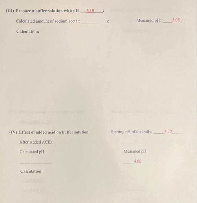 Solved (III) Prepare a buffer solution with pH 5.10 | Chegg.com
