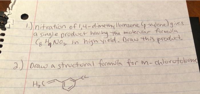 Solved 1.) nitration of 1,4-dimethylbenzene (p xylene) gives | Chegg.com