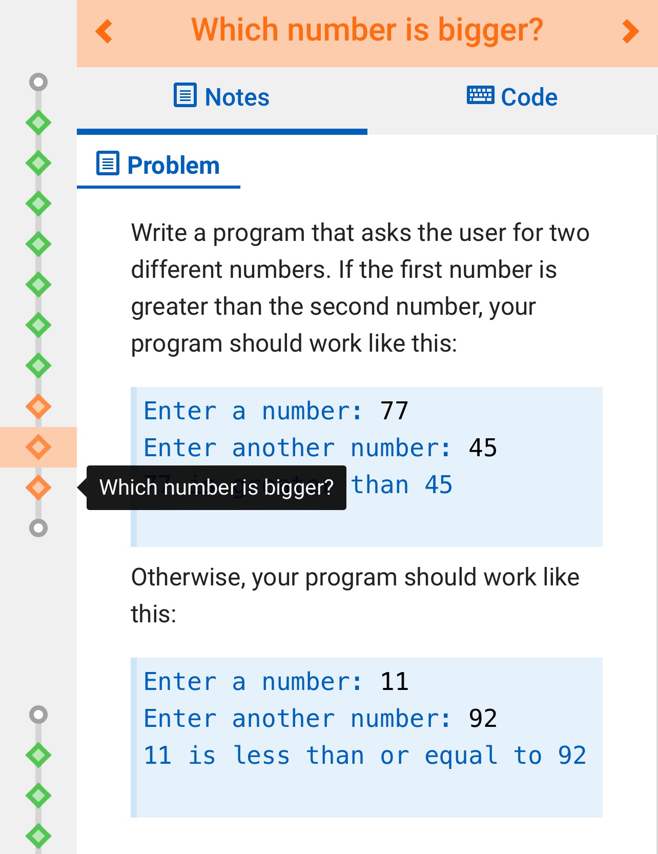 Solved Which number is bigger?NotesCodeProblemWrite a | Chegg.com