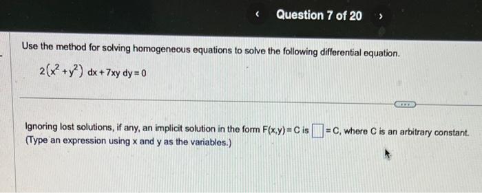 Solved Question 7. Use the method for solving homogenous | Chegg.com