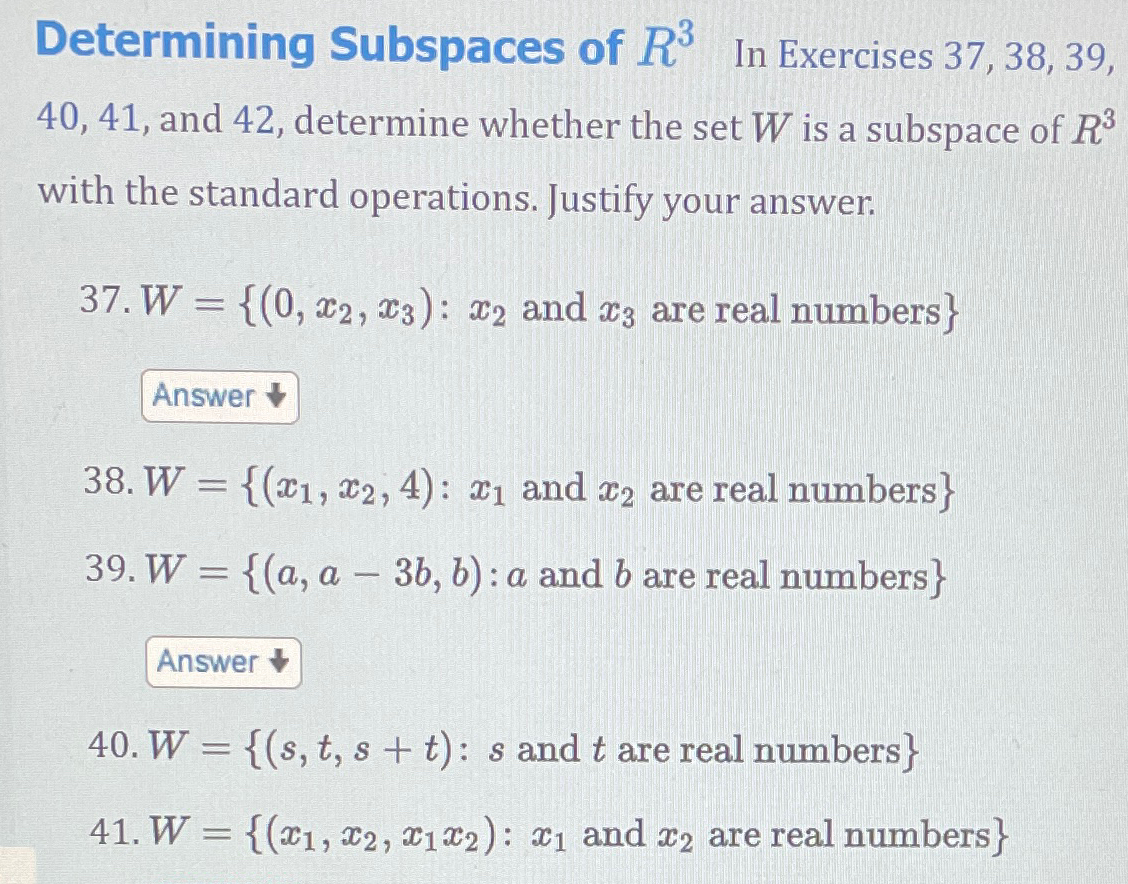 Solved Determining Subspaces of R3 ﻿In Exercises | Chegg.com