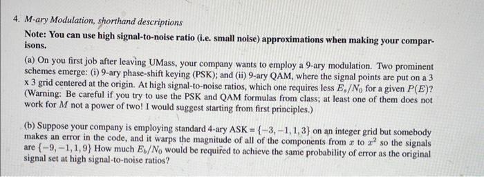 Solved 4. M-ary Modulation, shorthand descriptions Note: You | Chegg.com