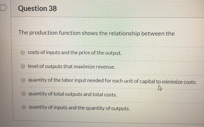 Solved Question 38 The Production Function Shows The 