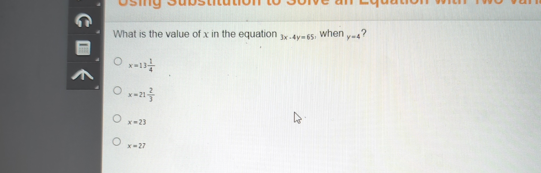 What is the value of x ﻿in the equation 3x-4y=65, | Chegg.com