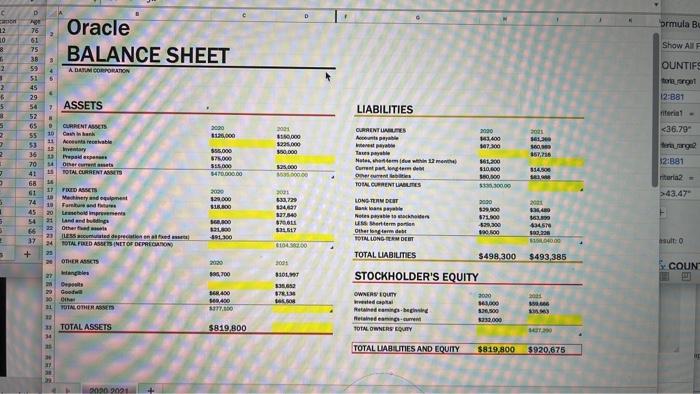D brmula B 2 12 10 3 Oracle BALANCE SHEET Show All 2 | Chegg.com