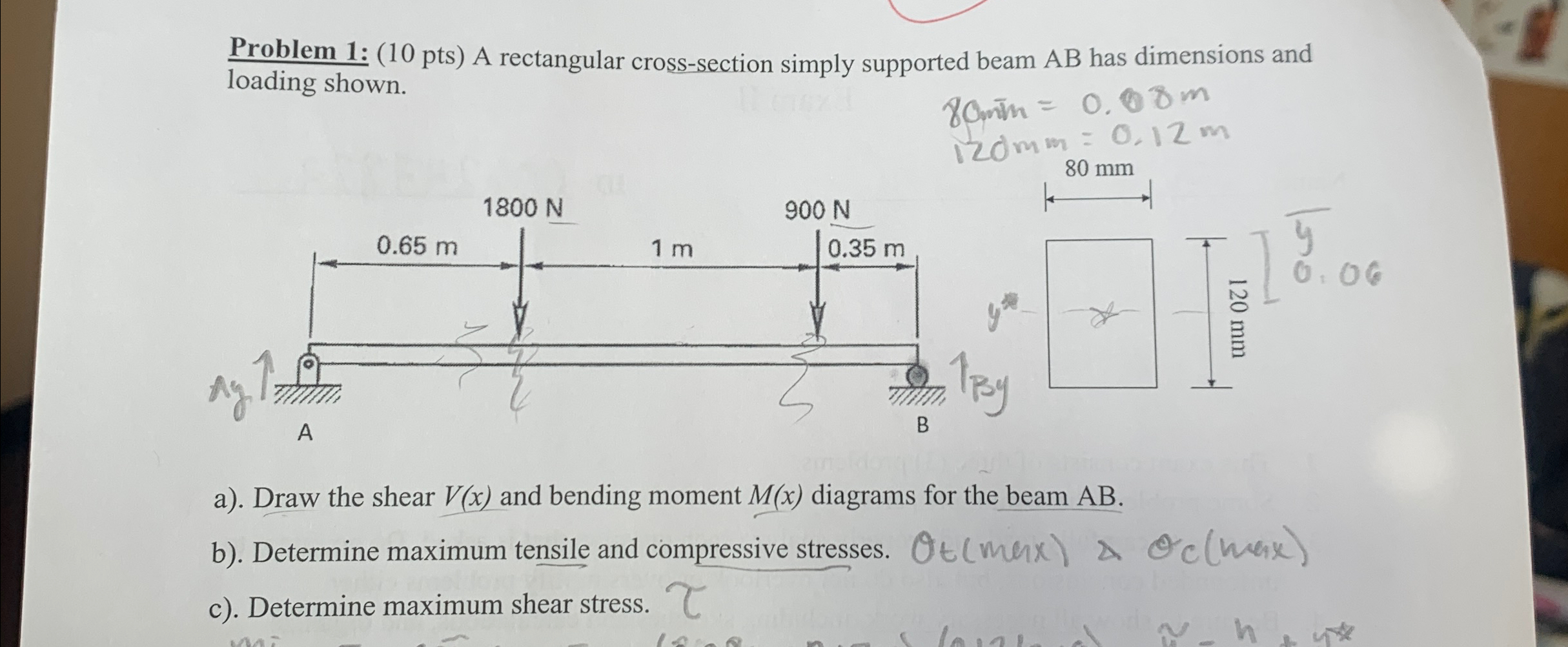 Solved Problem 1: (10 ﻿pts) ﻿A rectangular cross-section | Chegg.com