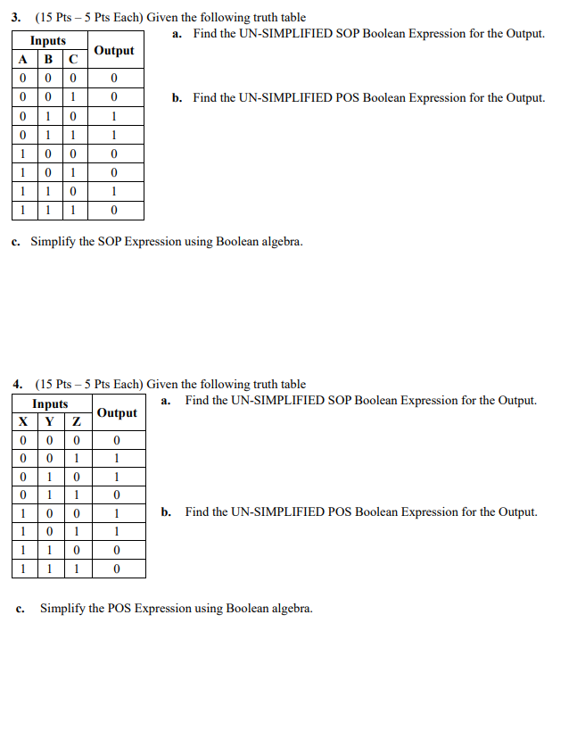 Solved 3. ( 15 ﻿Pts -5 ﻿Pts Each) ﻿Given the following truth | Chegg.com
