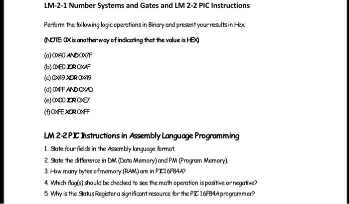 Solved LM-2-1 Number Systems and Gates and LM 2-2 PIC | Chegg.com