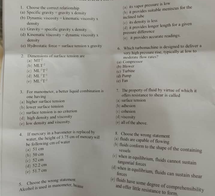 Solved Choose the correct relationship(a) ﻿Specific gravity | Chegg.com