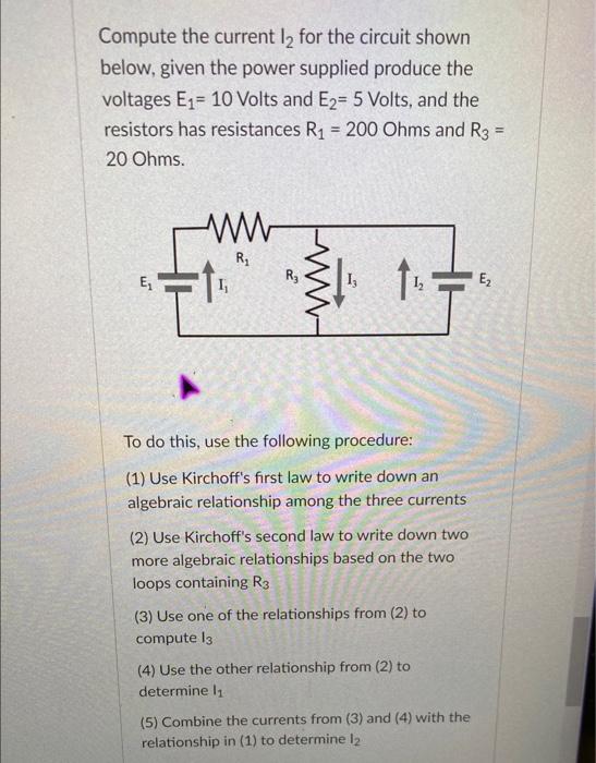 Solved Compute the current I2 for the circuit shown below, | Chegg.com