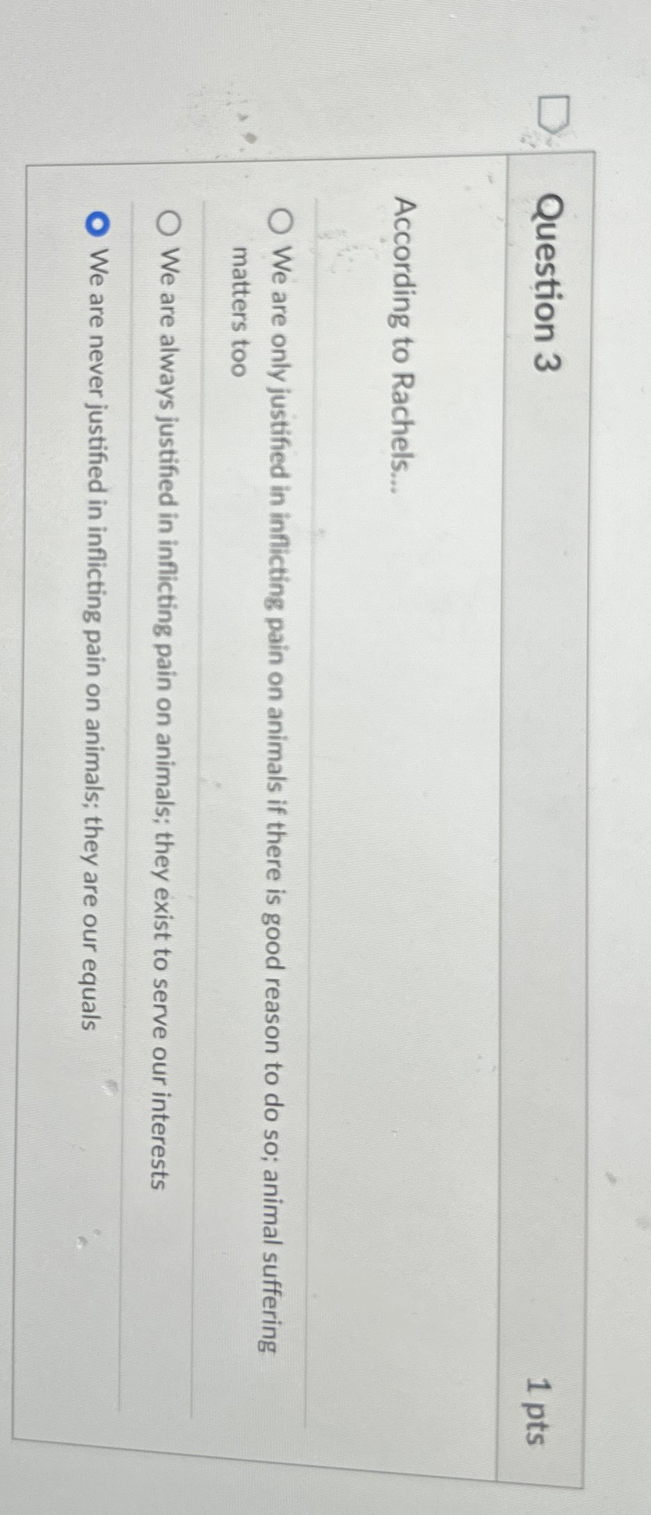 Solved Question 31 ﻿ptsAccording to Rachels...We are only | Chegg.com