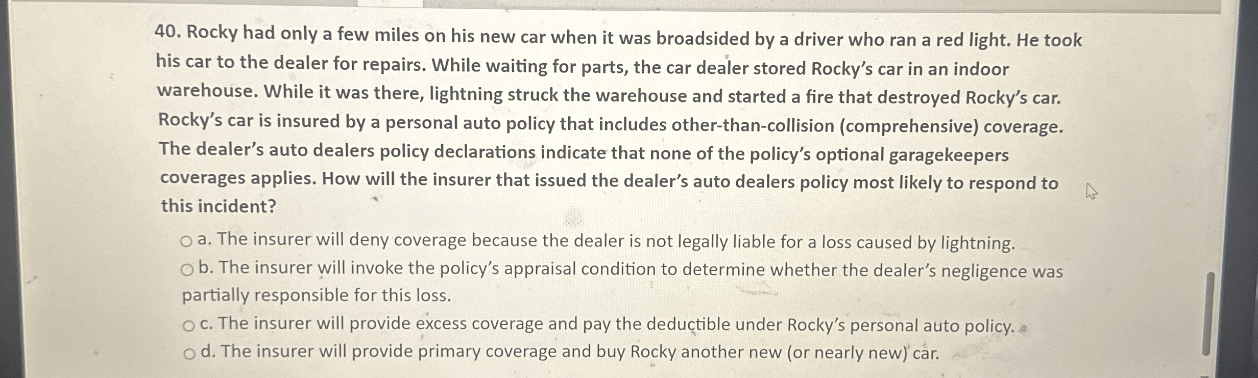 Solved Rocky had only a few miles on his new car when it was | Chegg.com