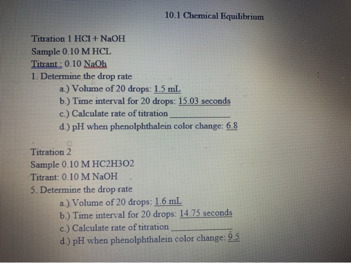 Solved 10.1 Chemical Equilibrium Titration 1 HCI + NaOH | Chegg.com