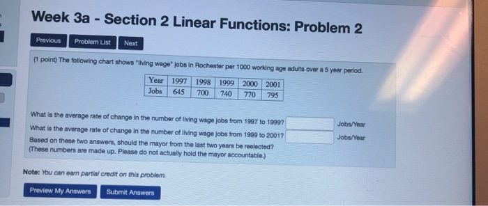 Solved Week 3a - Section 2 Linear Functions: Problem 2 | Chegg.com