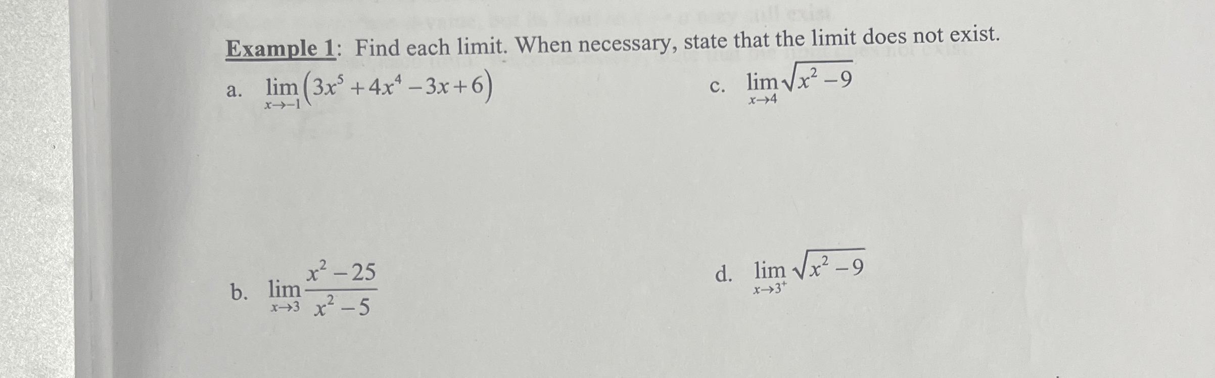 Solved Example 1: Find each limit. ﻿When necessary, state | Chegg.com