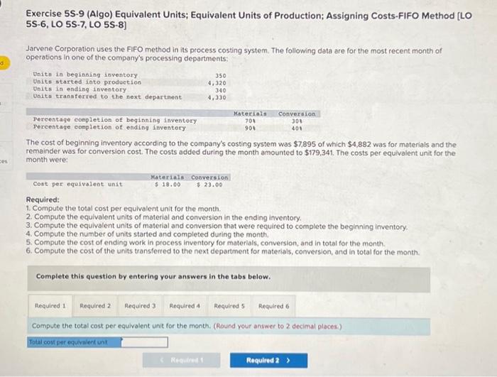 Solved Exercise 5S-9 (Algo) Equivalent Units; Equivalent | Chegg.com