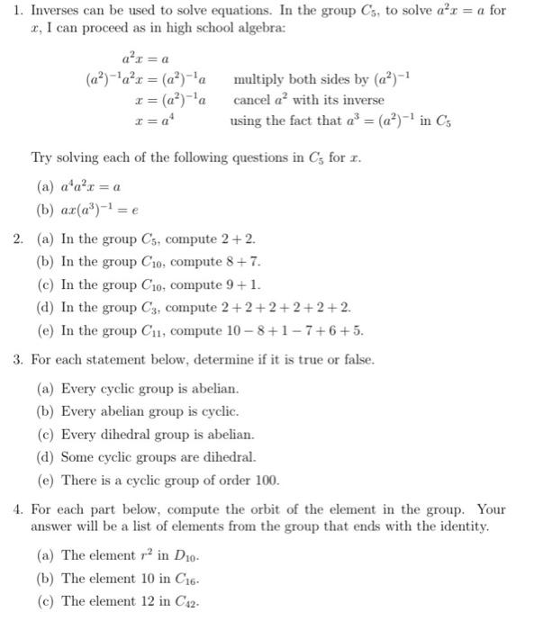 Solved 1. Inverses can be used to solve equations. In the | Chegg.com