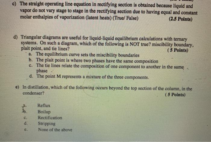 Solved c) The straight operating line equation in rectifying | Chegg.com