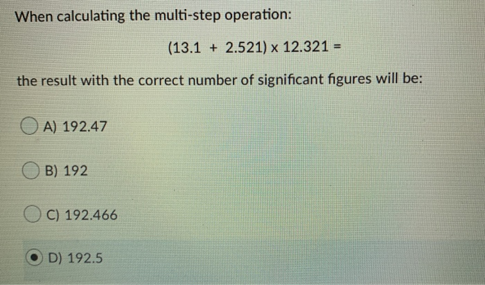 Solved When calculating the multi-step operation: (13.1 + | Chegg.com