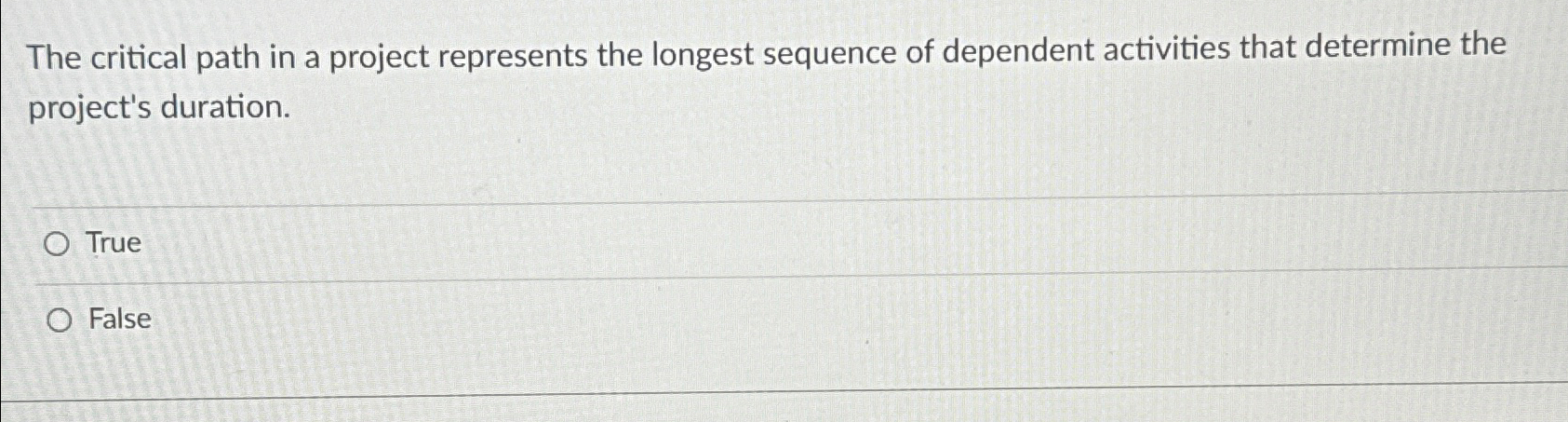 Solved The critical path in a project represents the longest | Chegg.com