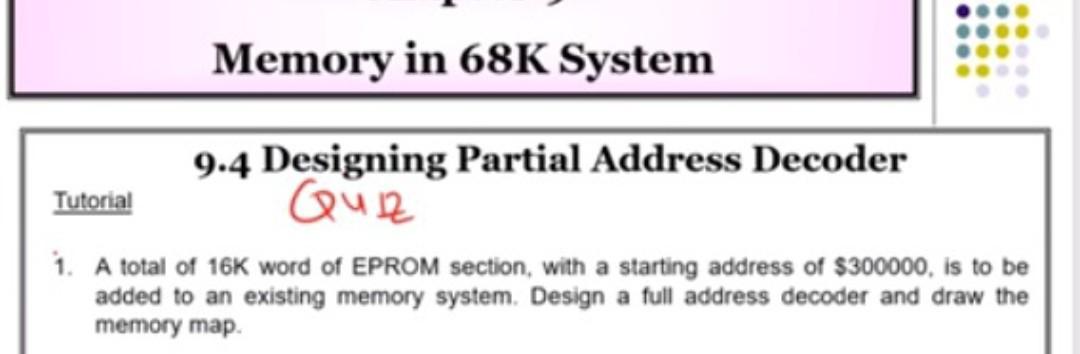 Solved Memory in 68K System 9.4 Designing Partial Address | Chegg.com