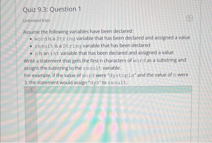Solved Quiz 9.3: Question 1 Unlimited tries Assume the | Chegg.com