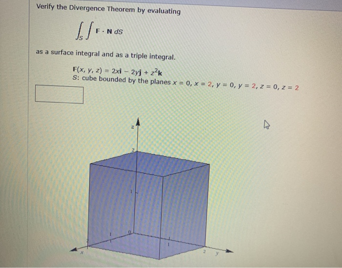 Solved Verify the Divergence Theorem by evaluating \/ F.Nds | Chegg.com