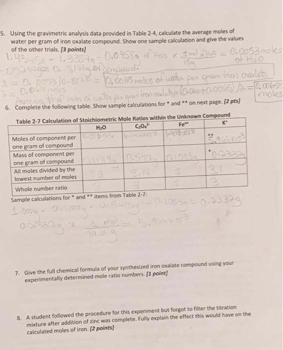 Solved 5. Using the gravimetric analysis data provided in | Chegg.com