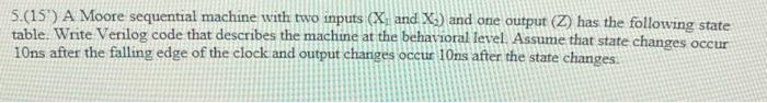 Solved 5.(15) A Moore sequential machine with two inputs (X2 | Chegg.com