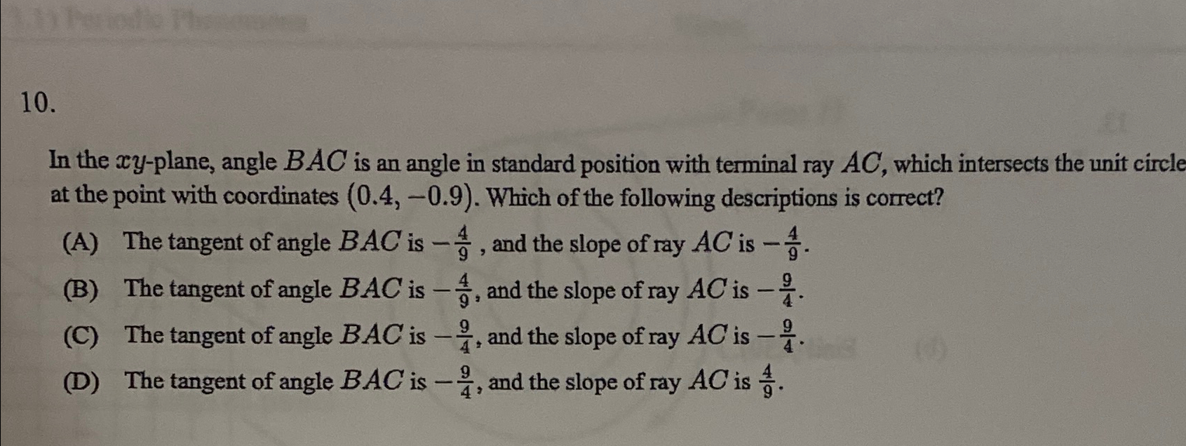 Solved In the xy-plane, angle BAC is an angle in standard | Chegg.com