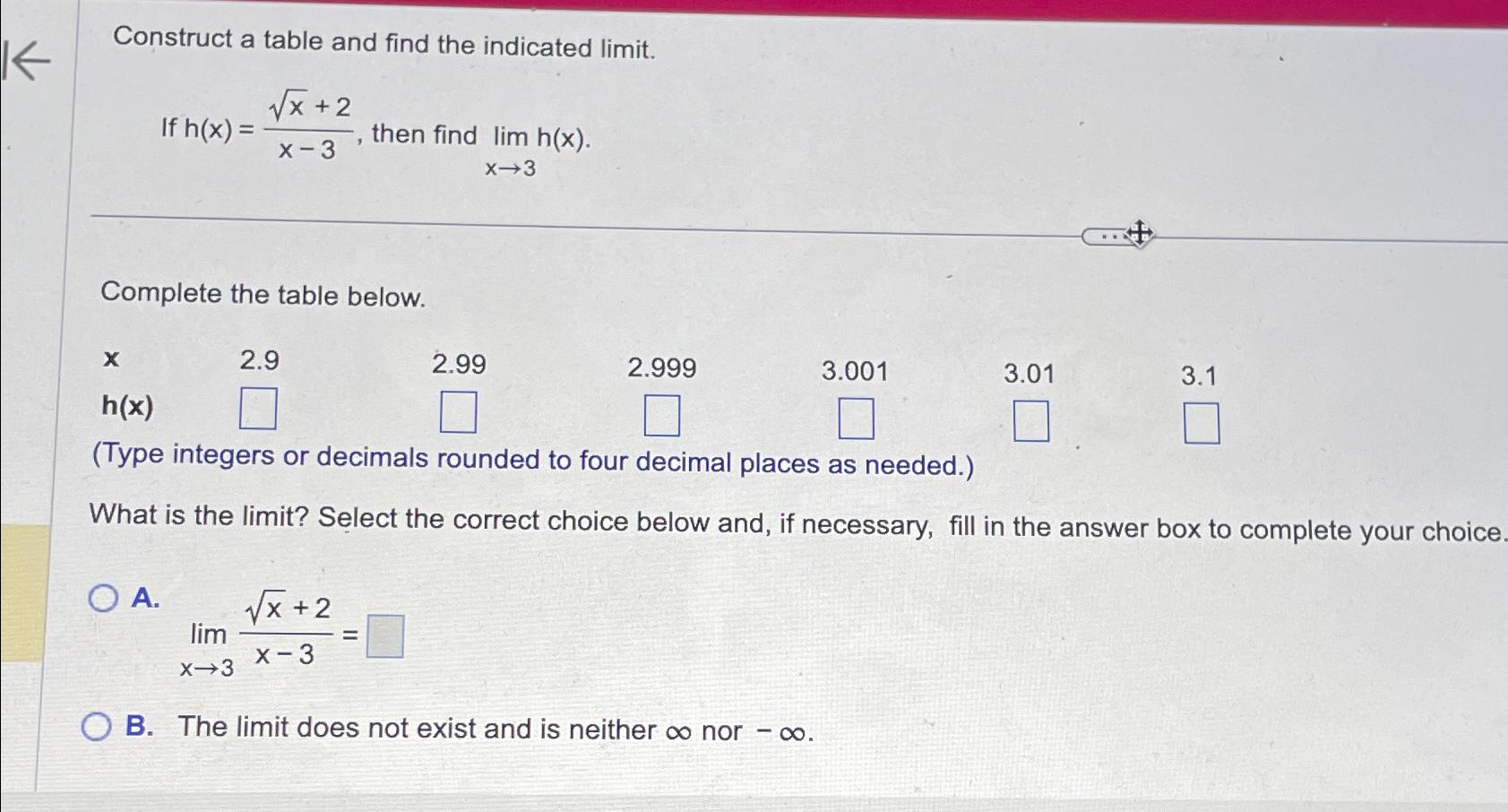 Solved Construct a table and find the indicated limit.If | Chegg.com