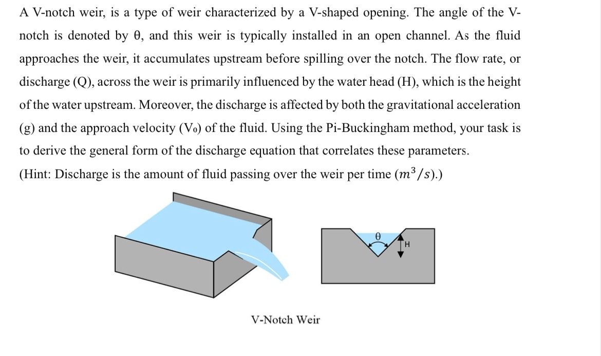 Solved A V-notch weir, is a type of weir characterized by a | Chegg.com