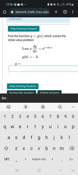 Solved Find the function y=y(x) which solves the initial | Chegg.com