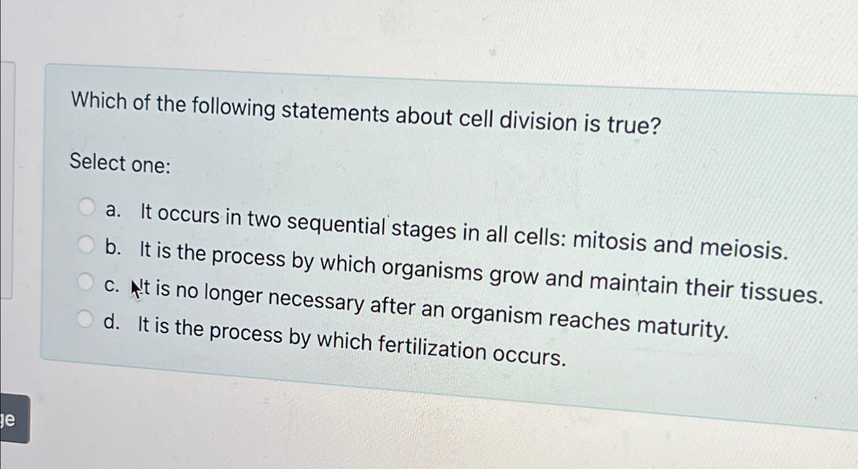Solved Which of the following statements about cell division | Chegg.com
