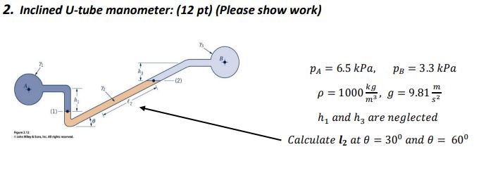 Solved Inclined U-tube manometer: (12 ﻿pt) (Please show | Chegg.com