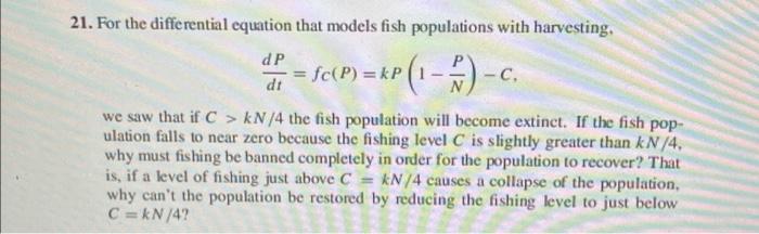 Solved 21. For the differential equation that models fish | Chegg.com