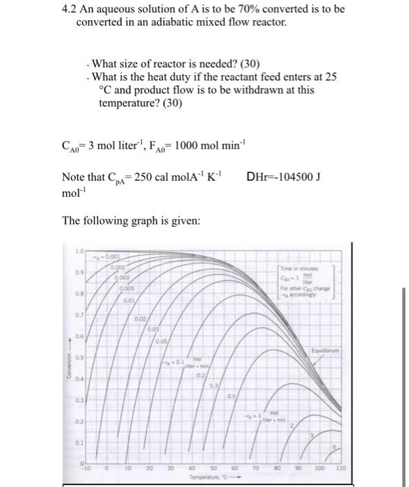 Solved 4.2 An aqueous solution of A is to be 70% converted | Chegg.com