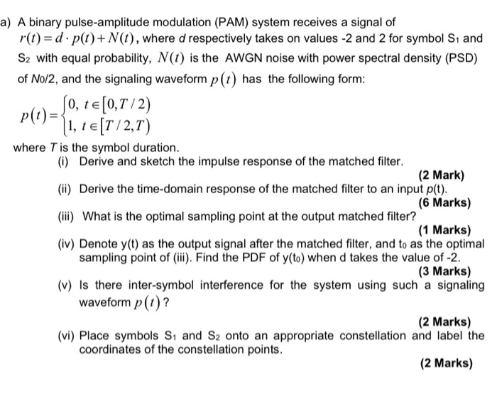 a) A binary pulse-amplitude modulation (PAM) system | Chegg.com
